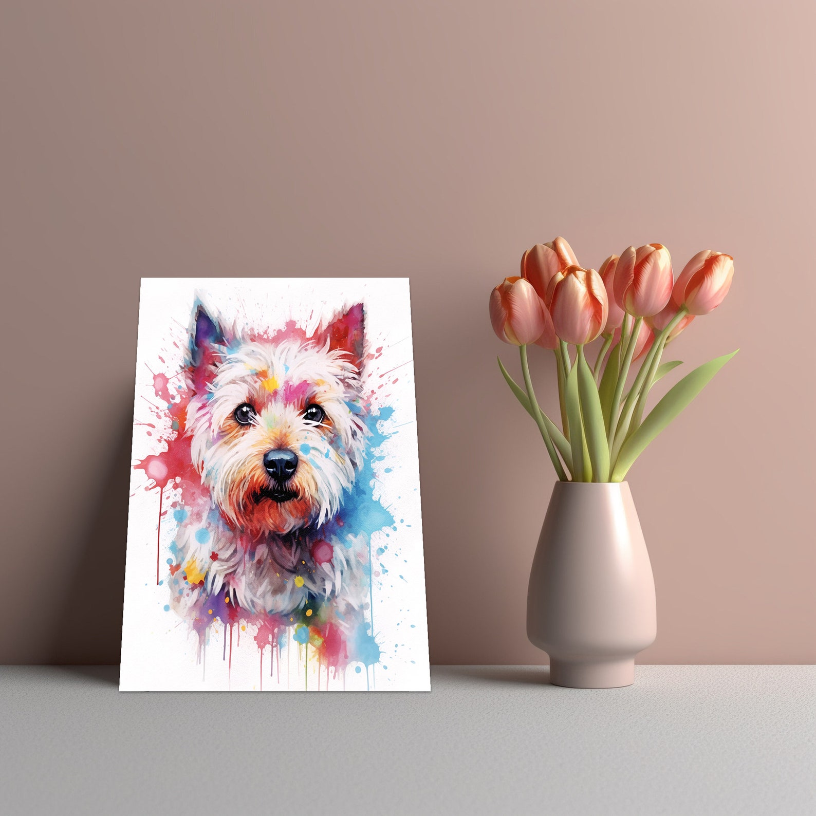 Westie Art Print - West Highland Terrier Dog Colourful Watercolour Nursery Poster Painting ...