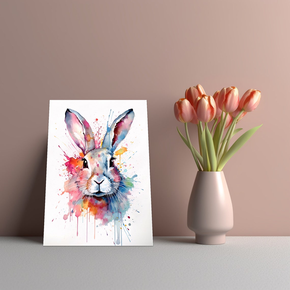 Watercolor Rabbit Art Print Grey Bunny Animal Print Rabbit Wall Art ...