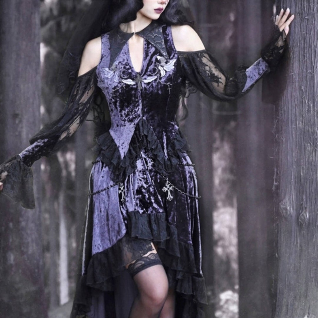 Gothic Velvet Crop Top Halloween Retro Lace Corset Vampire - Etsy