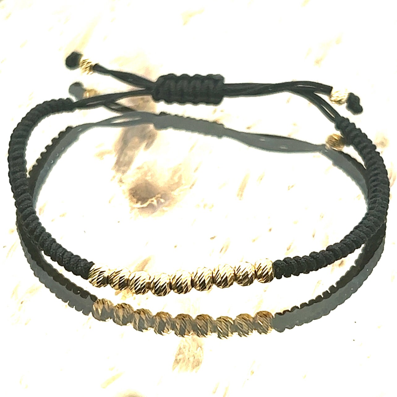 Bead Bracelet 14K Solid Gold Braided String Bracelet Bride Gift Gold ...