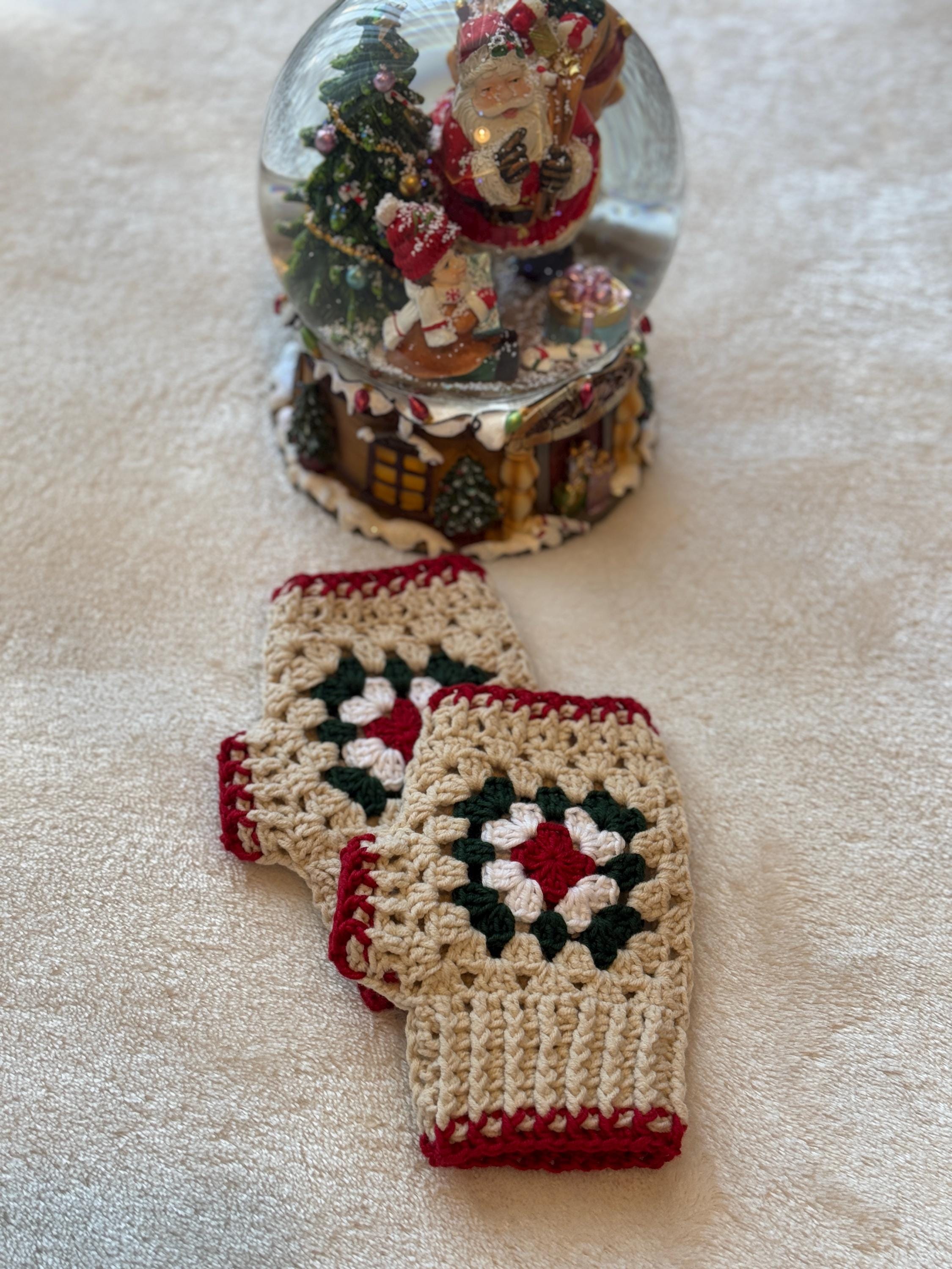 Handmade Crochet Granny Square Fingerless Gloves – Soft Cotton Yarn ...