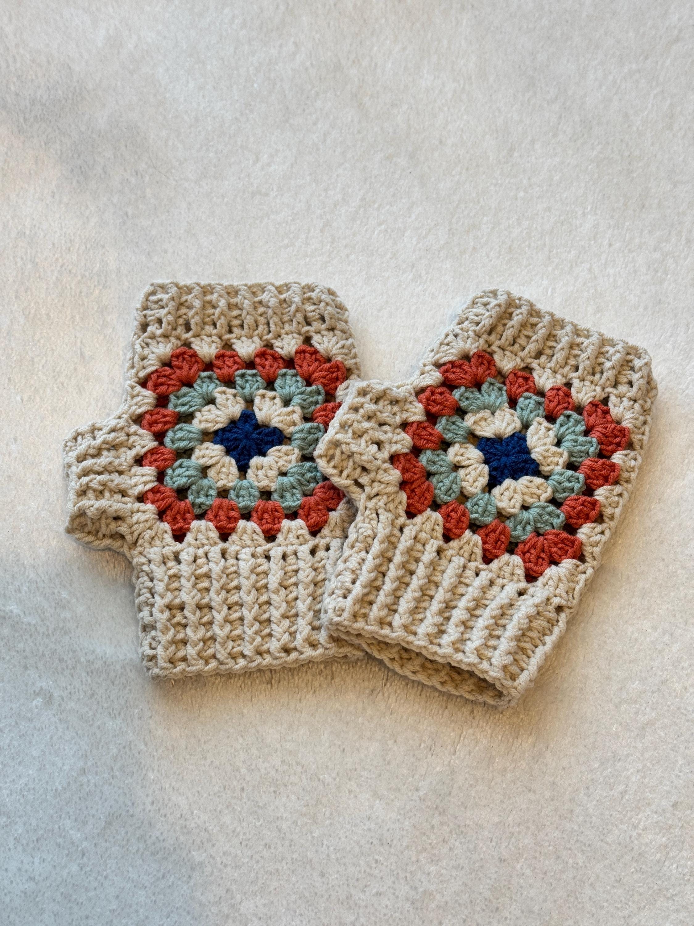 Handmade Crochet Granny Square Fingerless Gloves – Soft Cotton Yarn ...