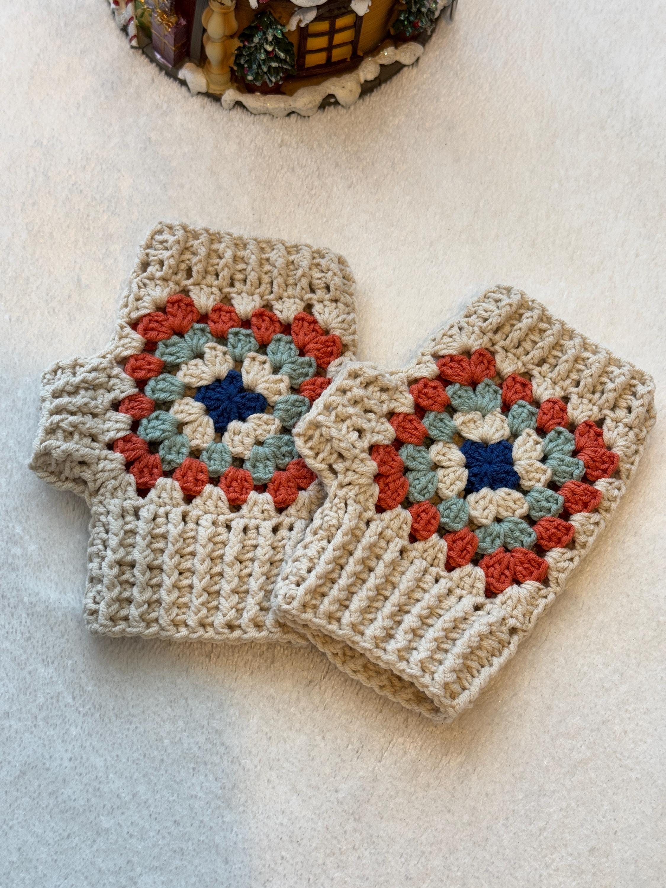 Handmade Crochet Granny Square Fingerless Gloves – Soft Cotton Yarn ...