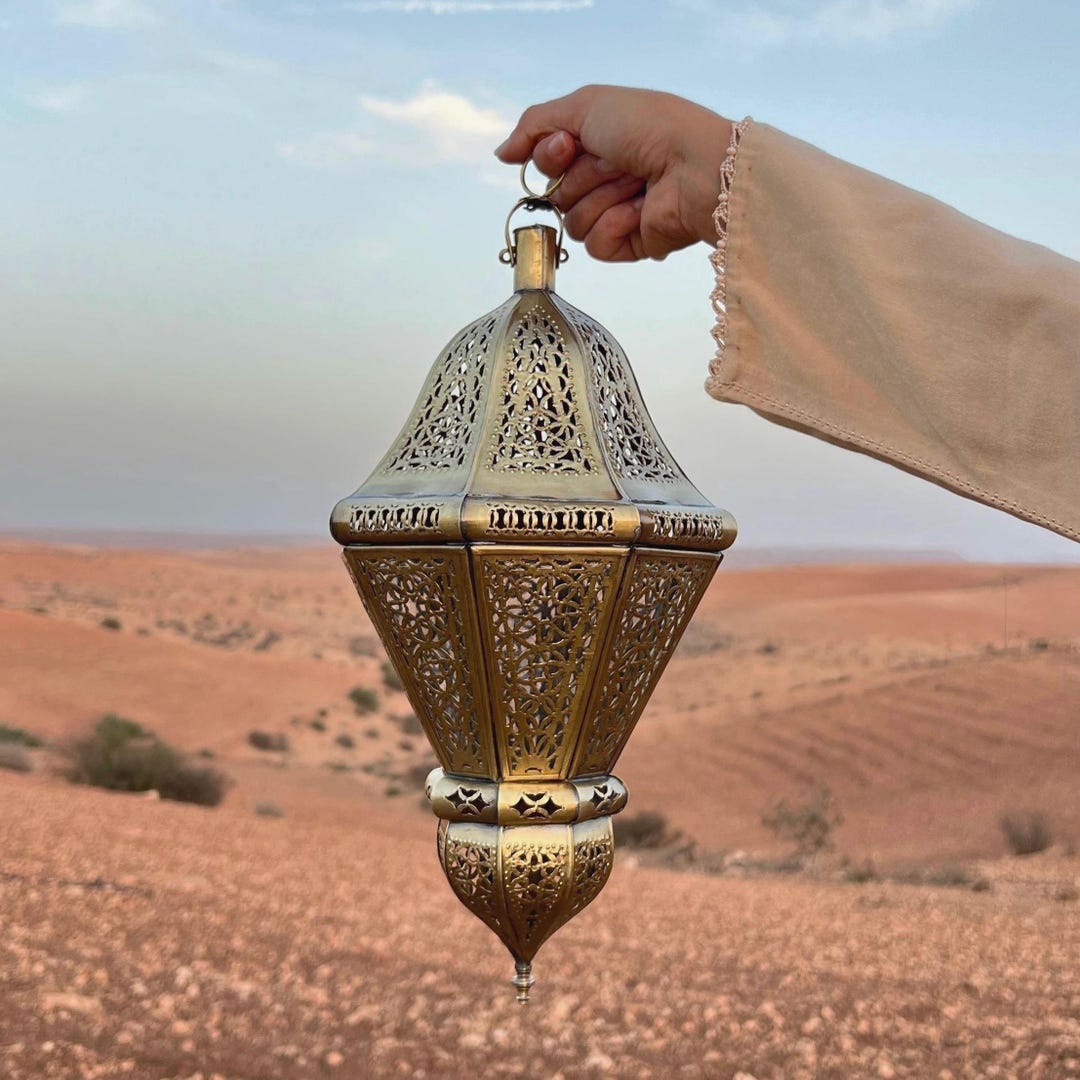Large HANGING Moroccan Lantern/candle Holder With Brass/antique Gold ...