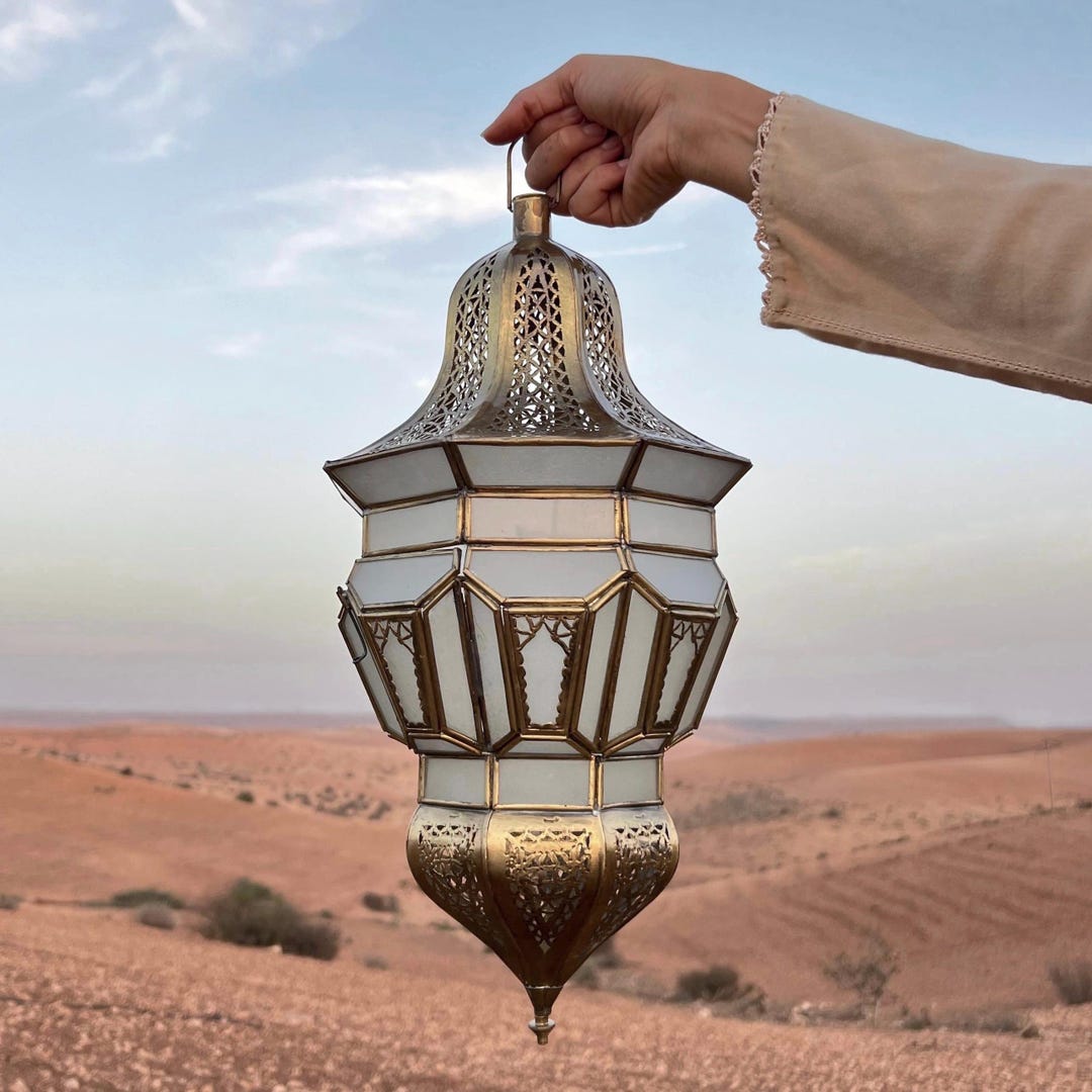 Large Lantern, Moroccan Hanging Lantern, White Multi Glass Candle ...