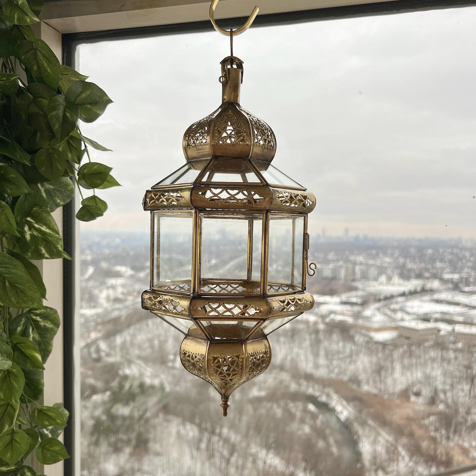 Moroccan Hanging Lantern, Glass Candle Holder, Gold, Brass, Riad Lamp ...