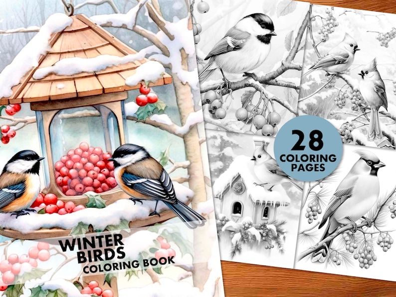 Winter Birds Coloring Pages, for Adults and Kids, Instant Download ...