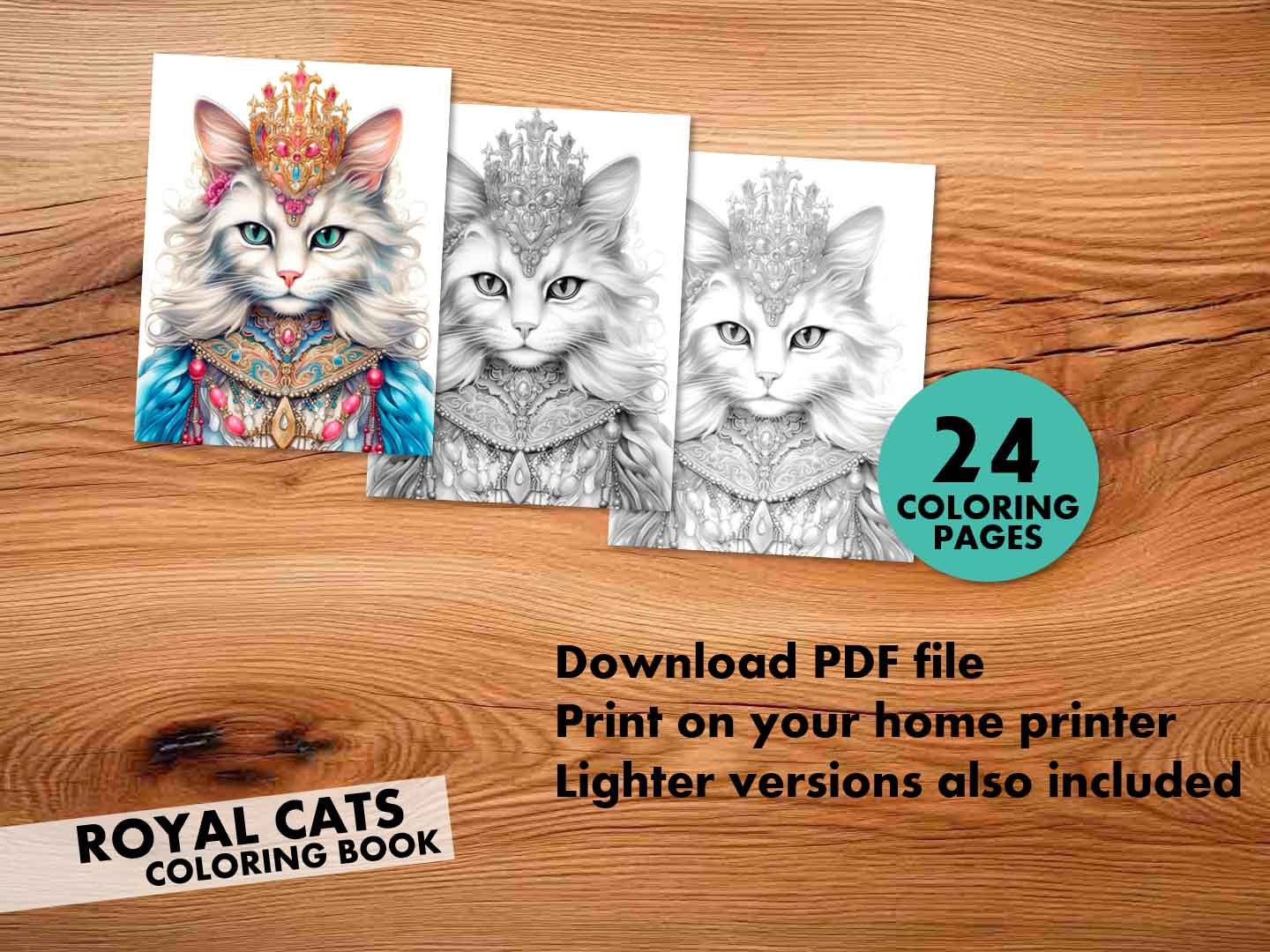 Royal Cats Coloring Pages, for Adults and Kids, Instant Download ...
