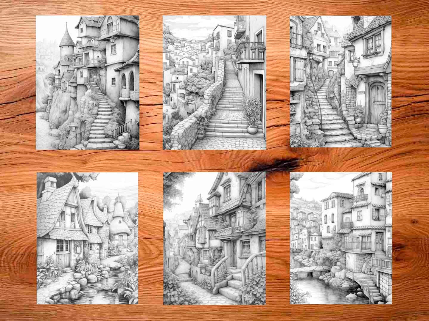 Beautiful Villages Coloring Pages, for Adults and Kids, Instant ...