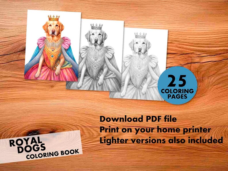 Royal Dogs Coloring Pages, for Adults and Kids, Instant Download ...