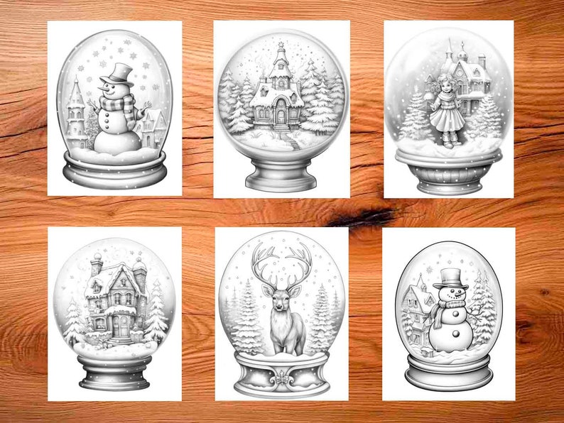 Snow Globe Coloring Pages, for Adults and Kids, Instant Download ...