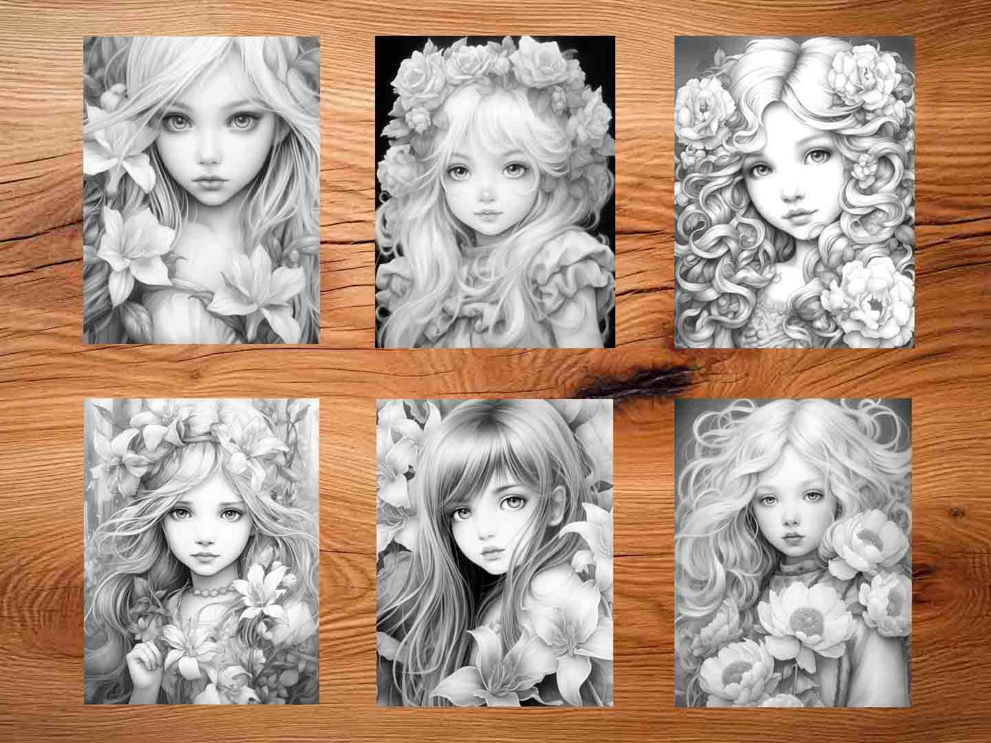 Flower Girls Coloring Pages, for Adults and Kids, Instant Download ...