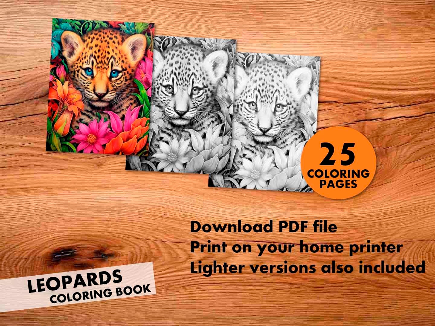 Leopards Coloring Pages, for Adults and Kids, Instant Download ...