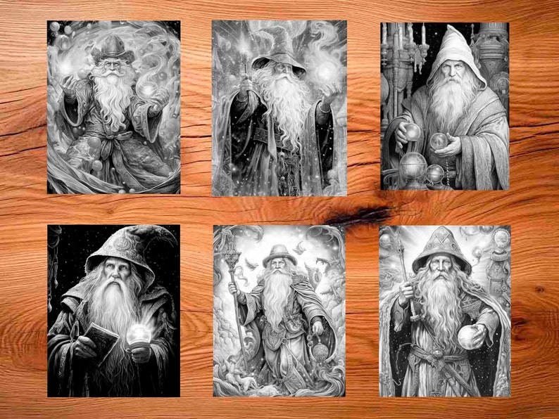 Wizards and Wands Coloring Book: 26 Fantasy Grayscale Pages (PDF) - Etsy