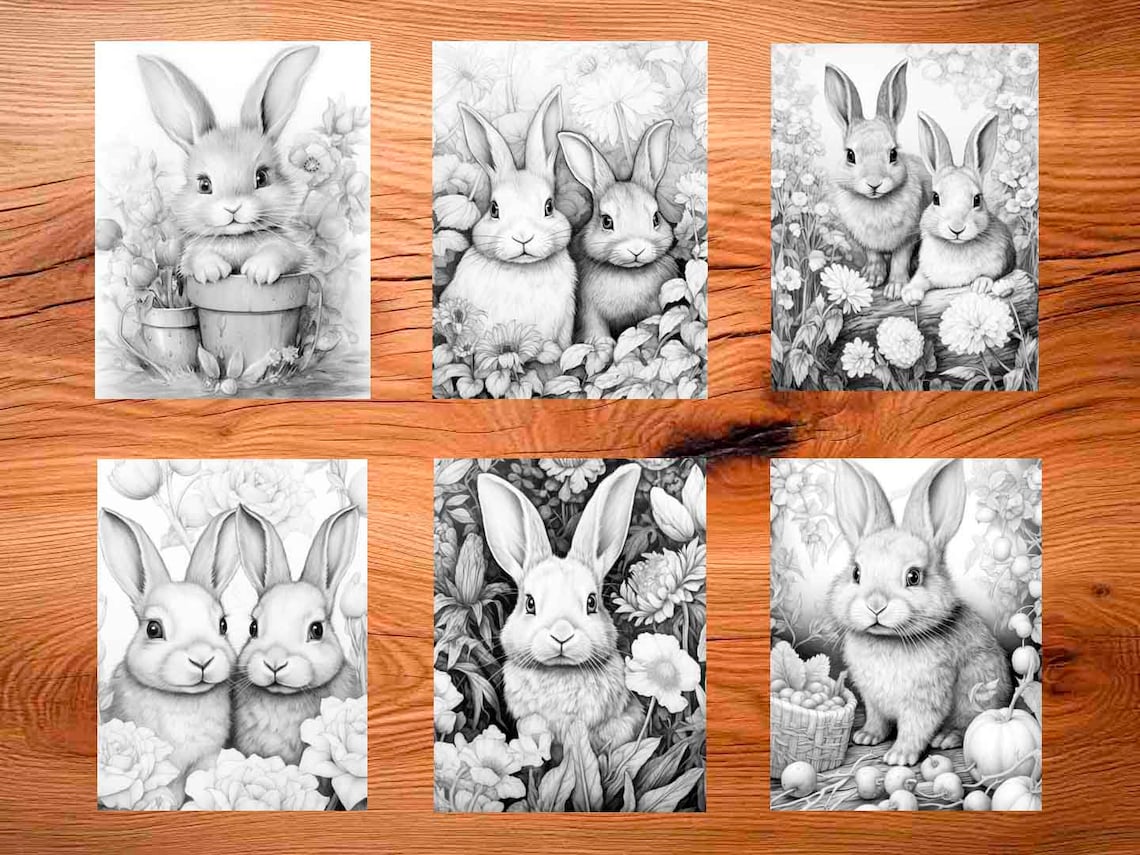 Bunny Love Coloring Pages, for Adults and Kids, Instant Download ...