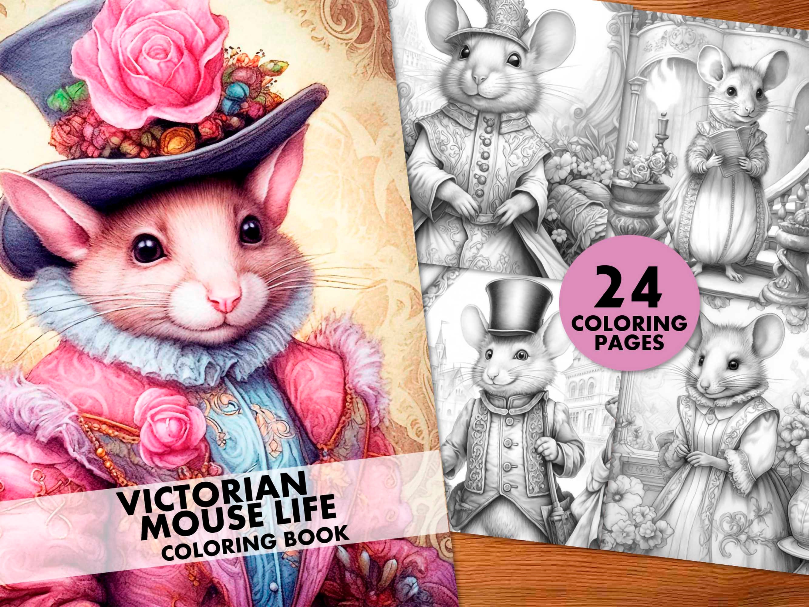 Victorian Mouse Life Coloring Pages, for Adults and Kids, Instant ...
