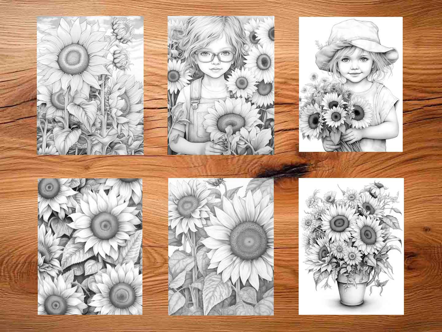 Sunflowers Grayscale Coloring Book, 24 Printable Pages (PDF) - Etsy