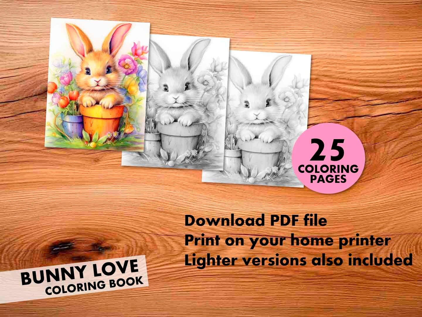 Bunny Love Coloring Pages, for Adults and Kids, Instant Download ...