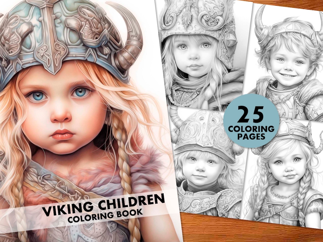 Viking Children Grayscale Coloring Book, 25 Pages (printable PDF) - Etsy