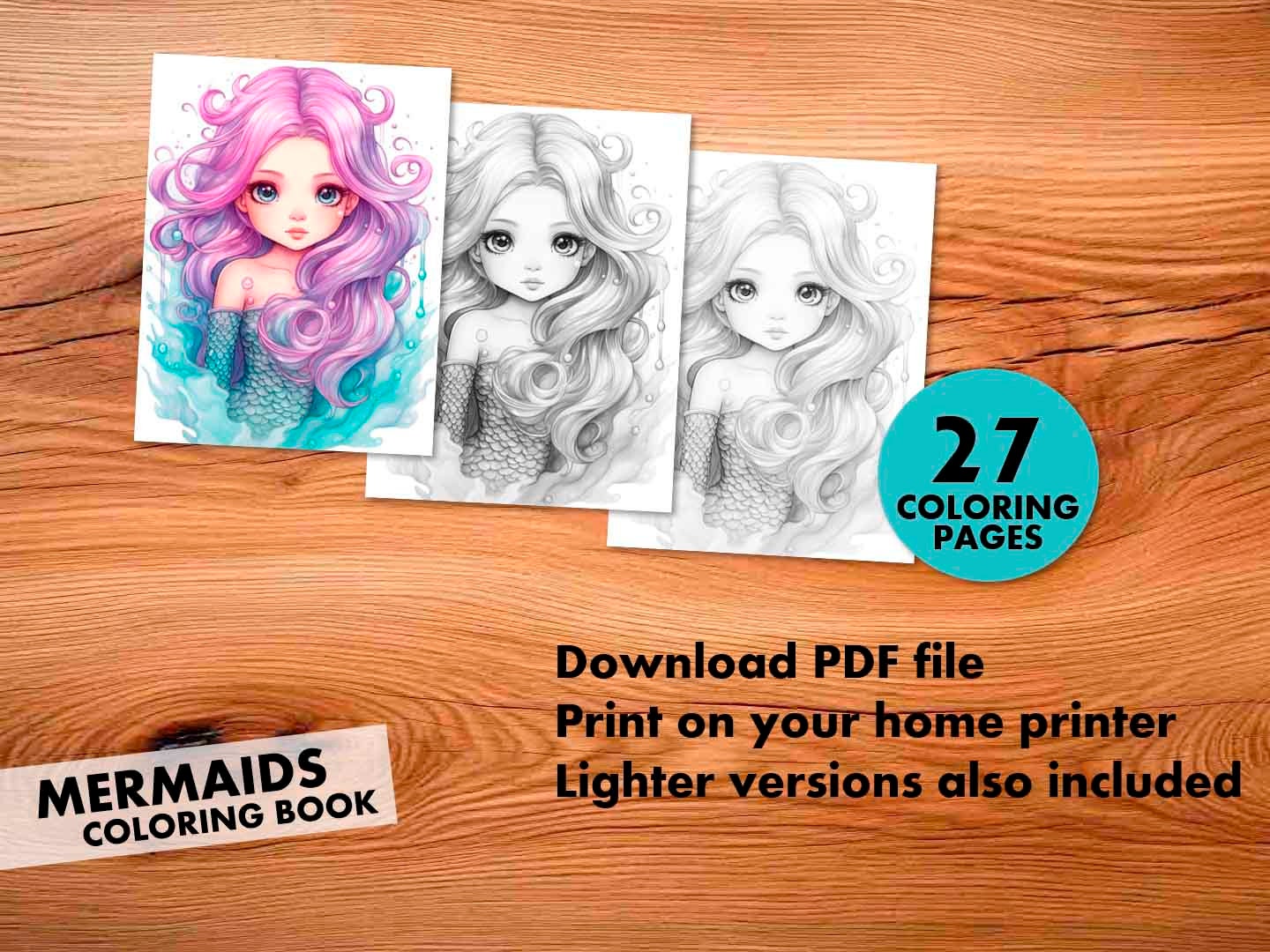 Mermaids Coloring Pages, for Adults and Kids, Instant Download ...