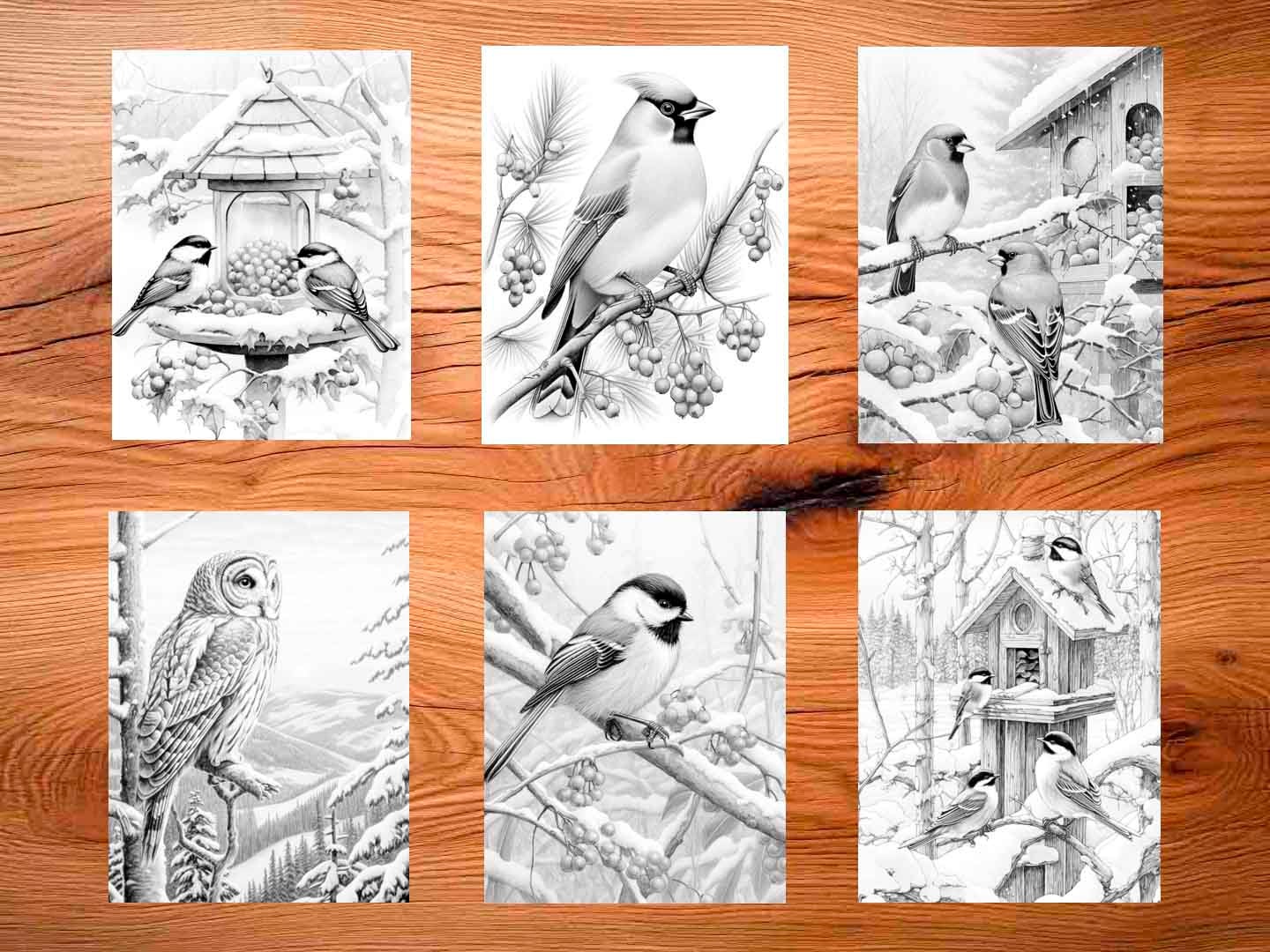 Winter Birds Coloring Pages, for Adults and Kids, Instant Download ...