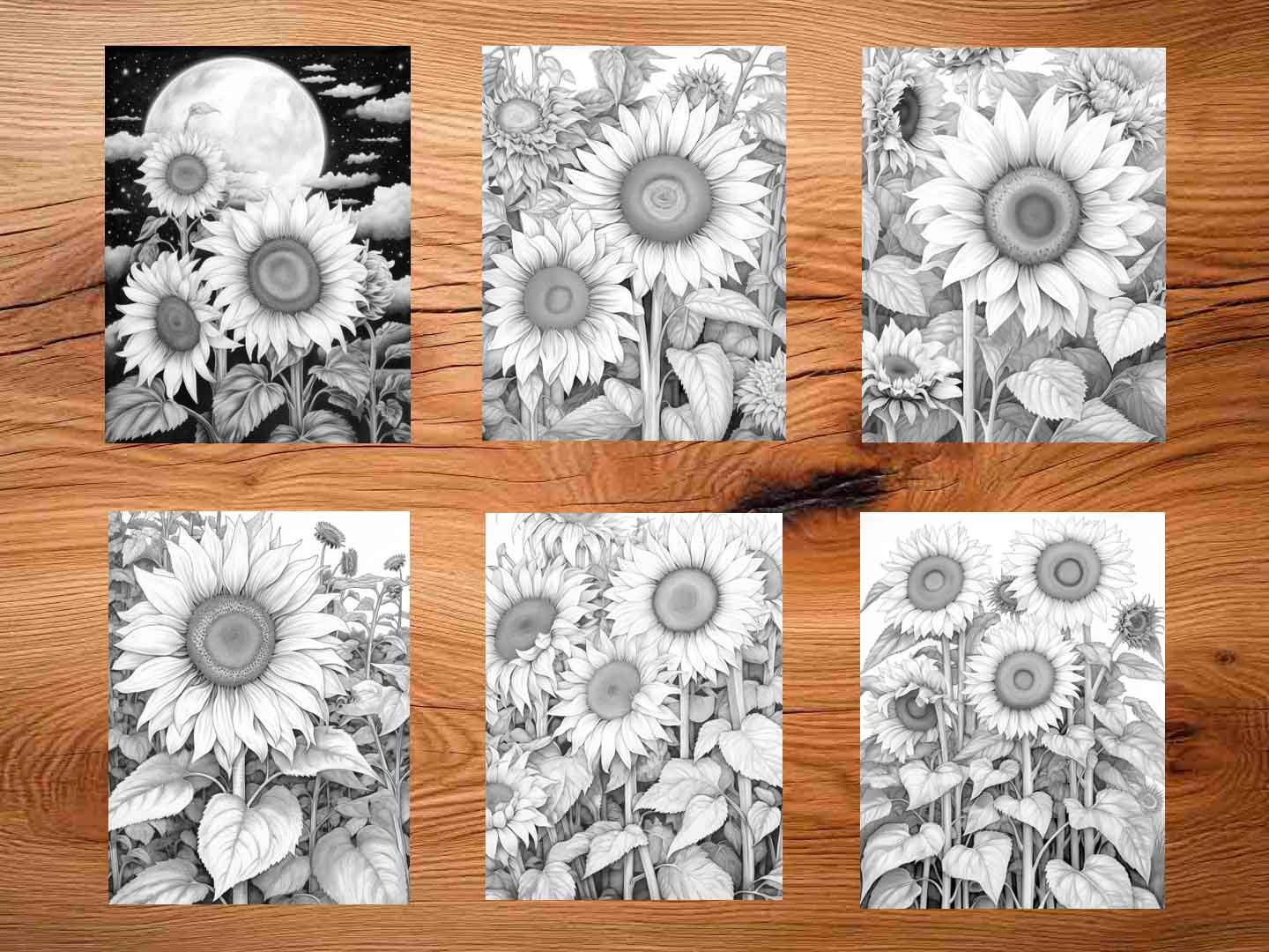 Sunflowers Grayscale Coloring Book, 24 Printable Pages (PDF) - Etsy