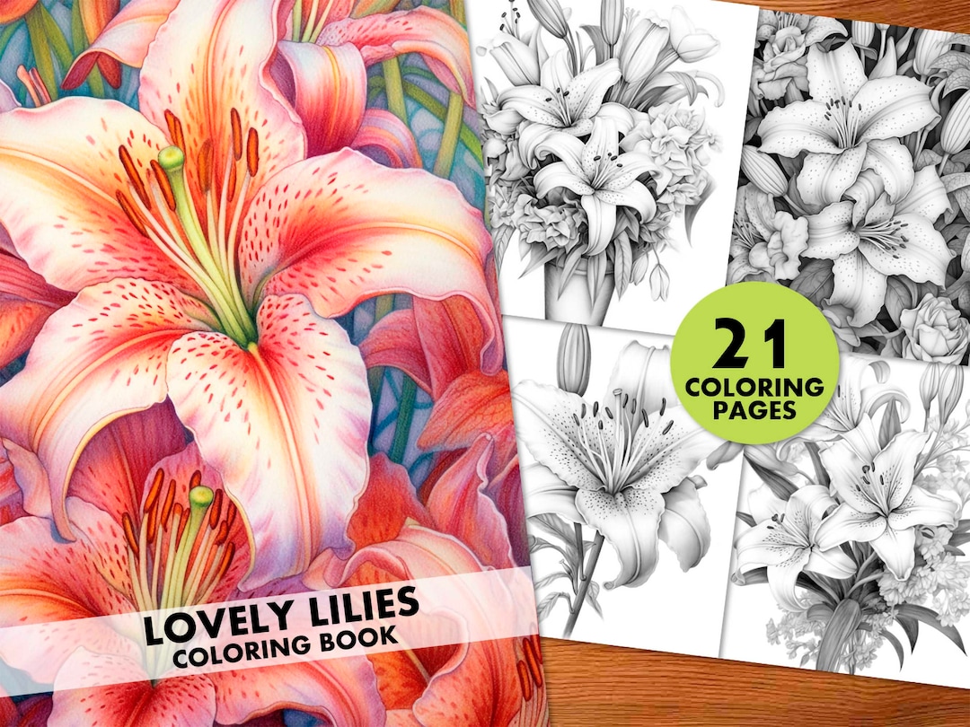 Lovely Lilies: 21 Coloring Pages, for Adults and Kids, Instant Download ...