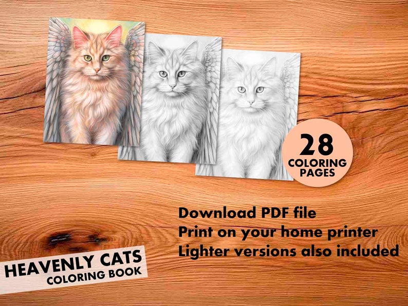 Heavenly Cats Coloring Book, Angel Wings, 28 Pages (printable PDF) - Etsy