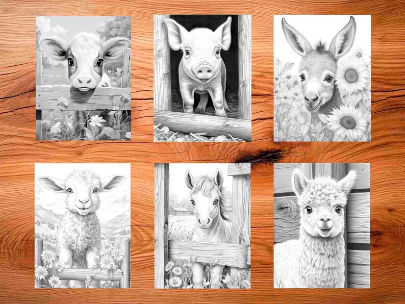 Adorable Farm Cuties Coloring Pages, for Adults and Kids, Instant ...