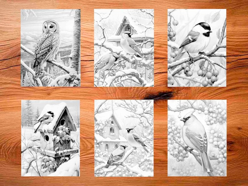 Winter Birds Coloring Pages, for Adults and Kids, Instant Download ...