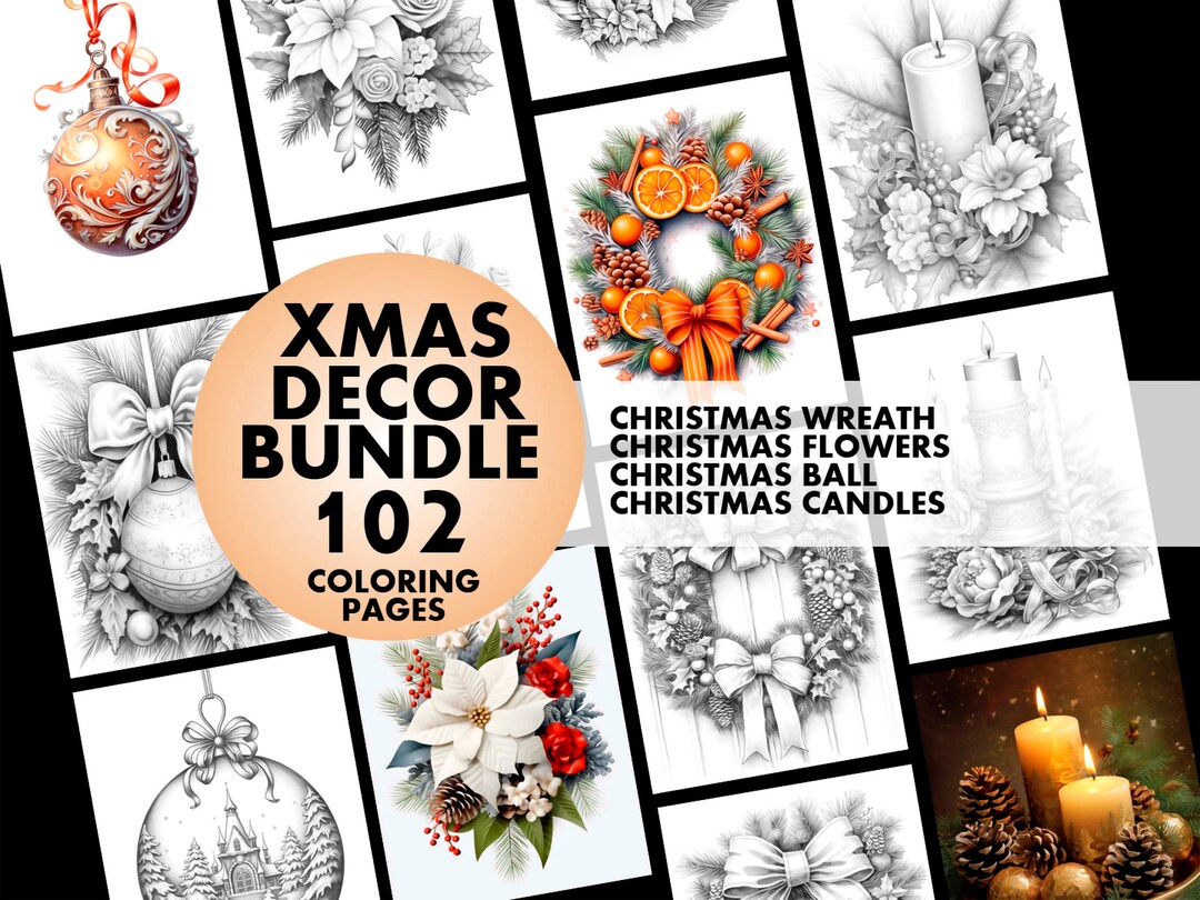 Christmas Decor Bundle 102 Coloring Pages for Adults and - Etsy
