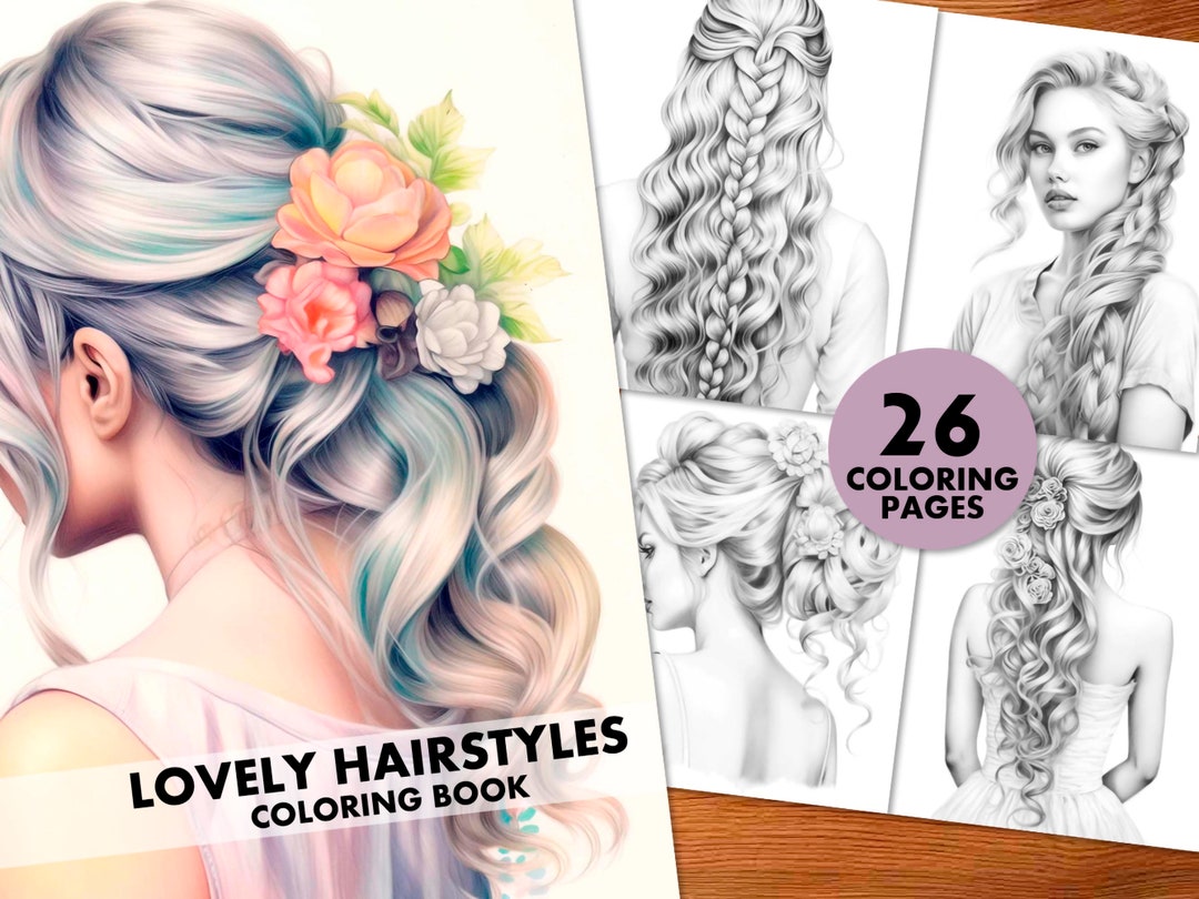 Lovely Hairstyles Coloring Pages, for Adults and Kids, Instant Download ...