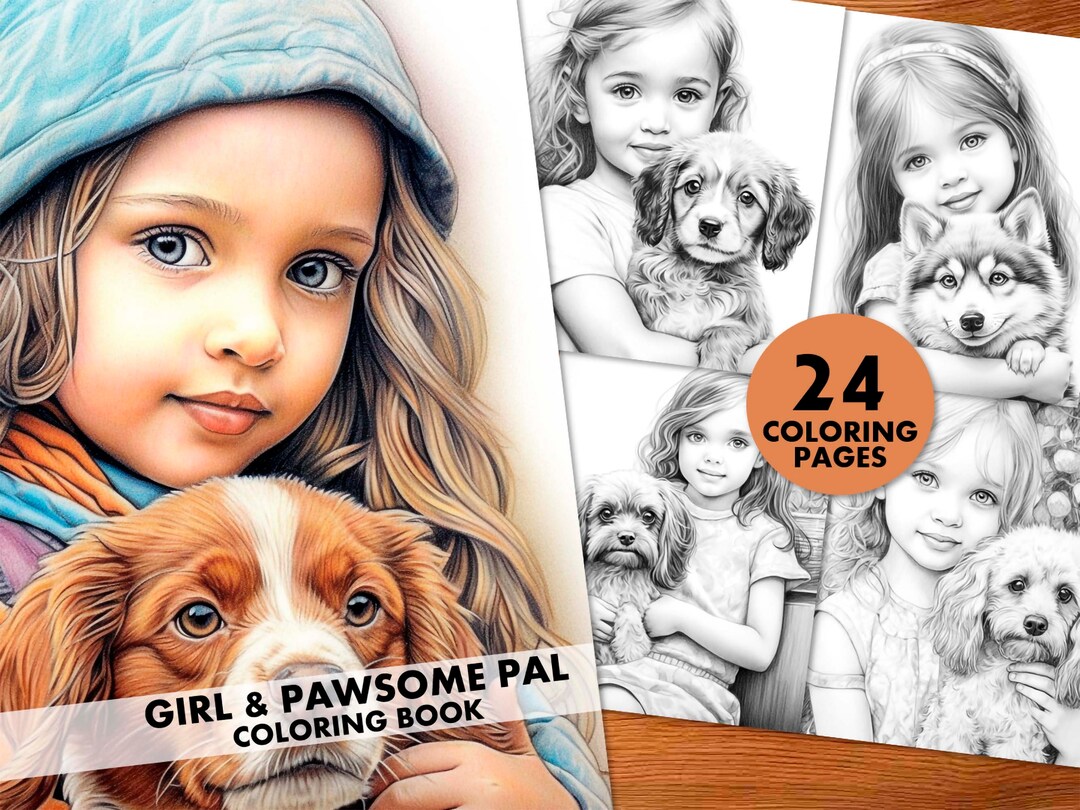 Girl & Pawsome Pal Coloring Pages, for Adults and Kids, Instant ...