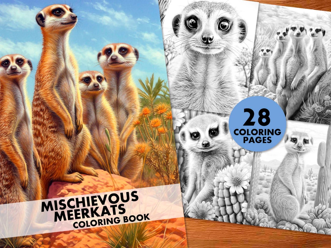 Mischievous Meerkats Coloring Pages, for Adults and Kids, Instant ...