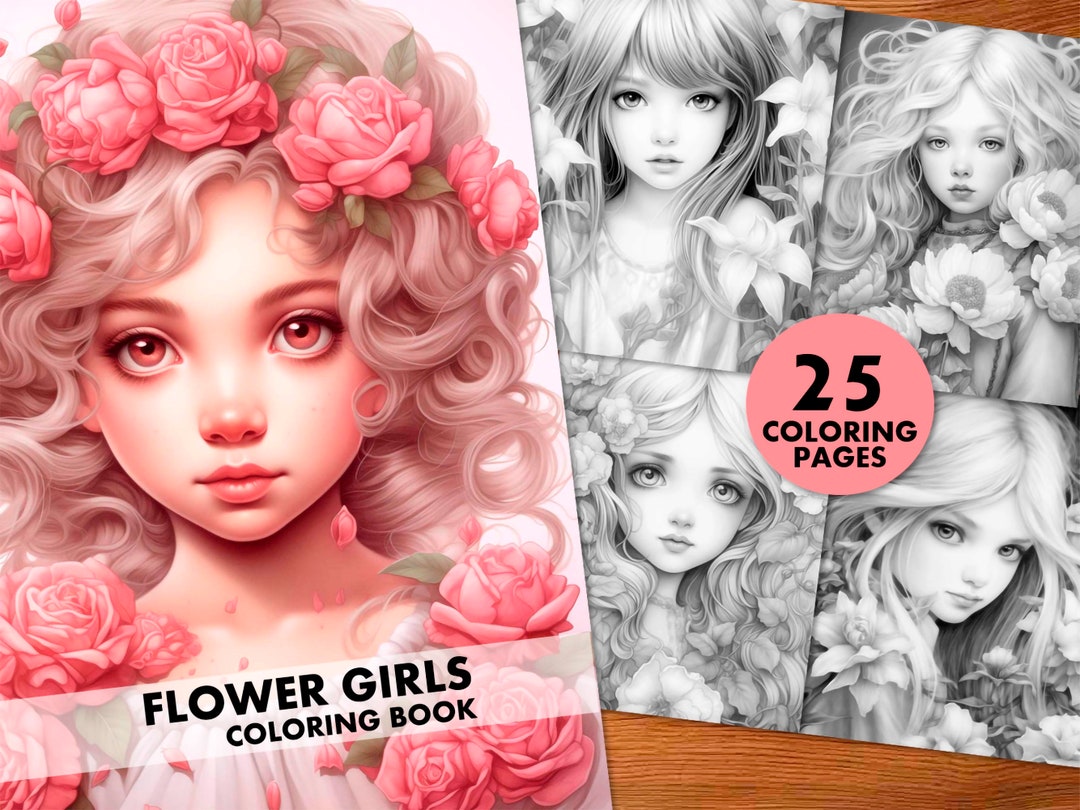 Flower Girls Coloring Pages, for Adults and Kids, Instant Download ...