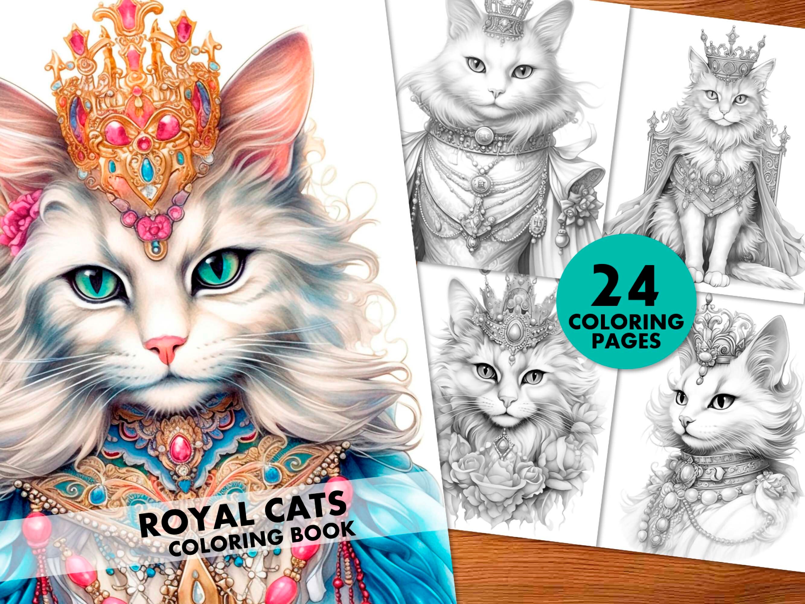 Royal Cats Coloring Pages, for Adults and Kids, Instant Download ...