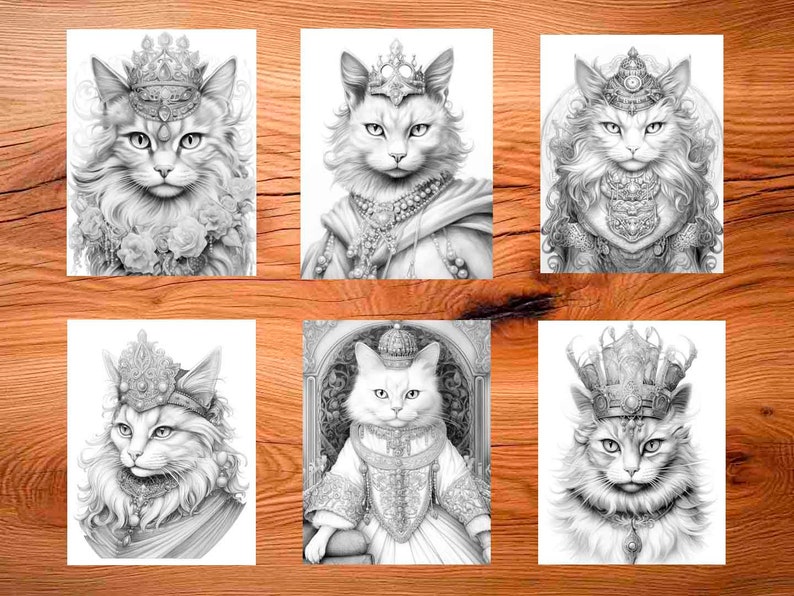 Royal Cats Coloring Pages, for Adults and Kids, Instant Download ...