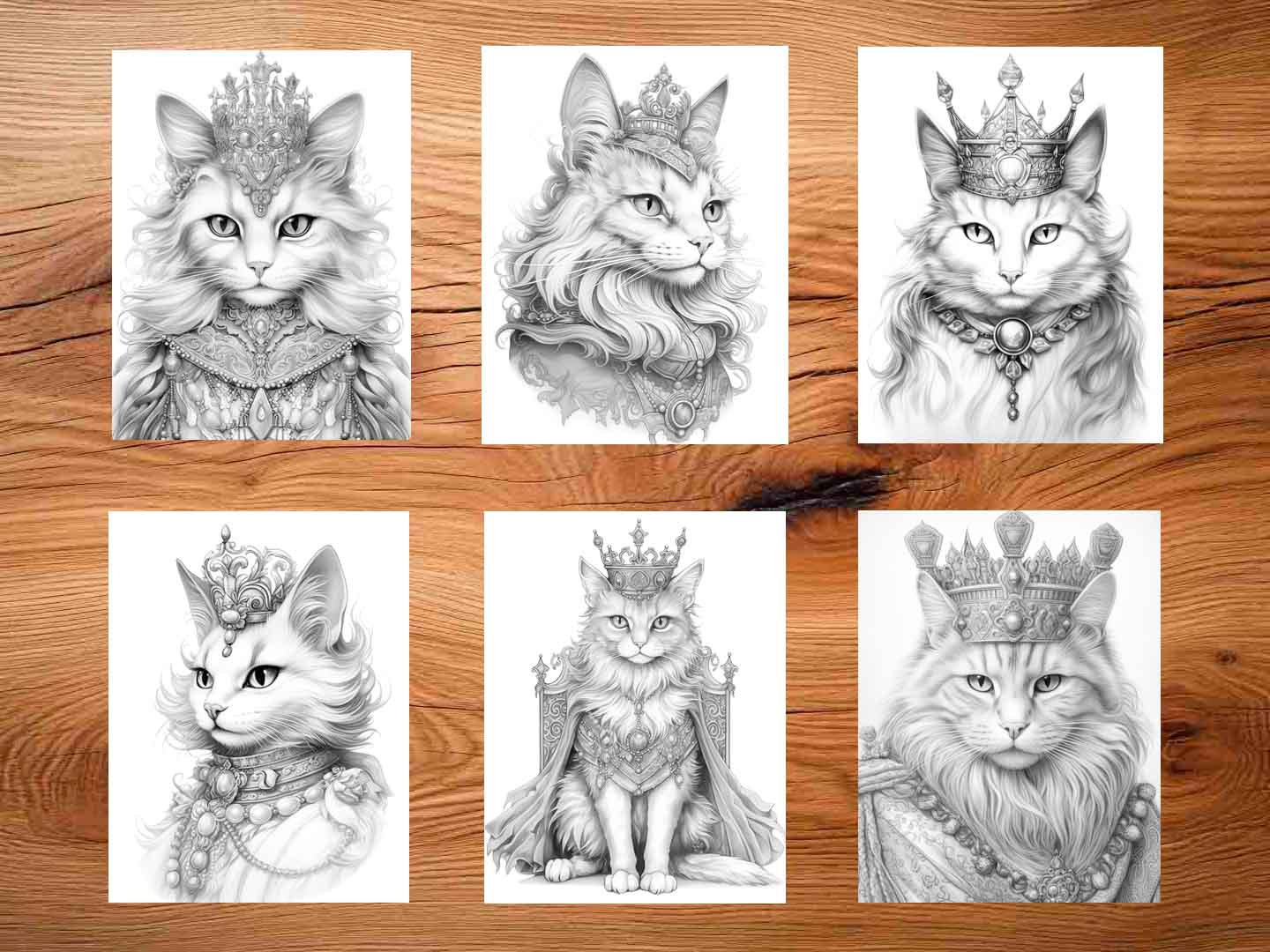 Royal Cats Coloring Pages, for Adults and Kids, Instant Download ...