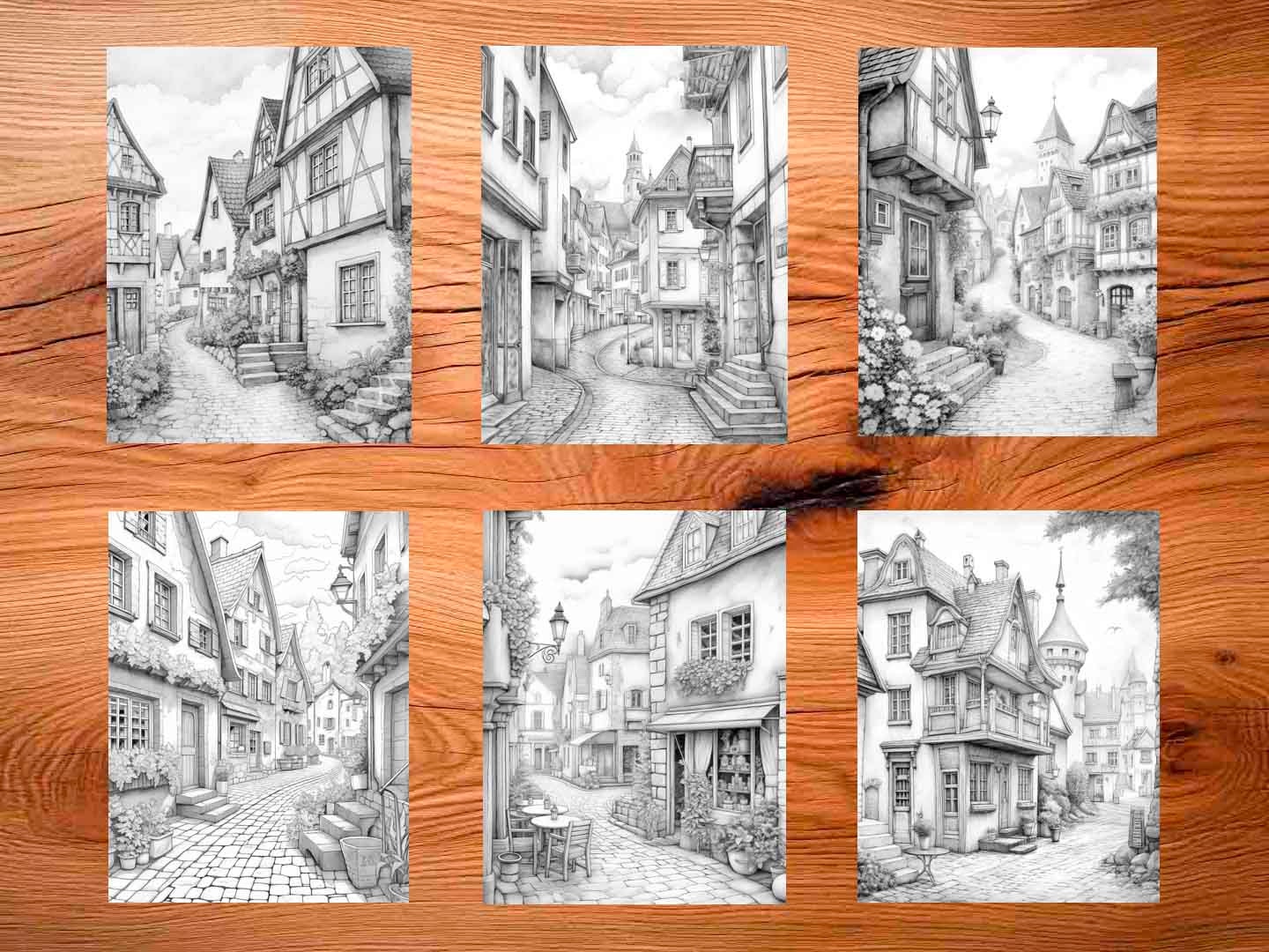 Beautiful Villages Coloring Pages, for Adults and Kids, Instant ...