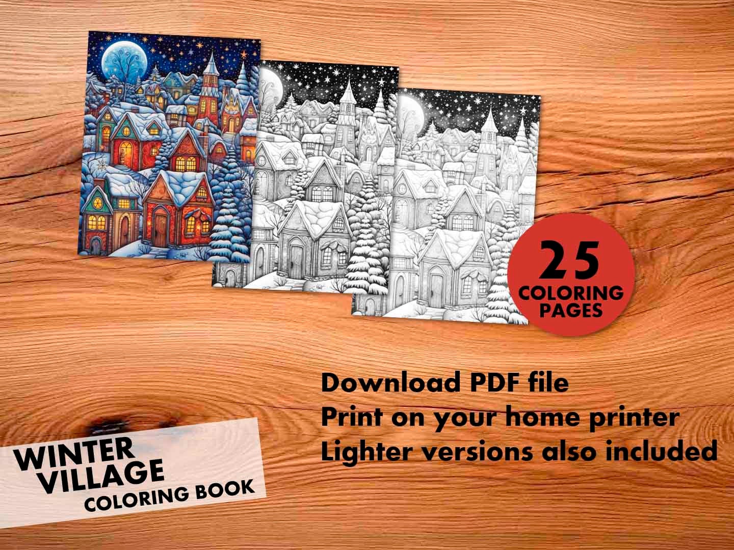 Winter Village Coloring Pages for Adults and Kids Instant - Etsy