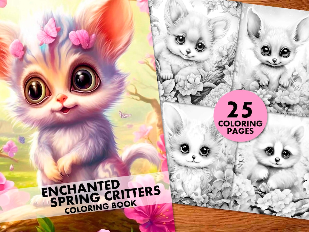 Spring Critters Coloring Book, Grayscale Magical Animals (printable PDF ...