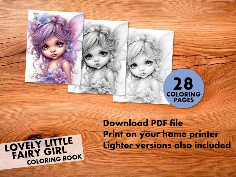 Lovely Little Fairy Girl Coloring Pages, for Adults and Kids, Instant ...