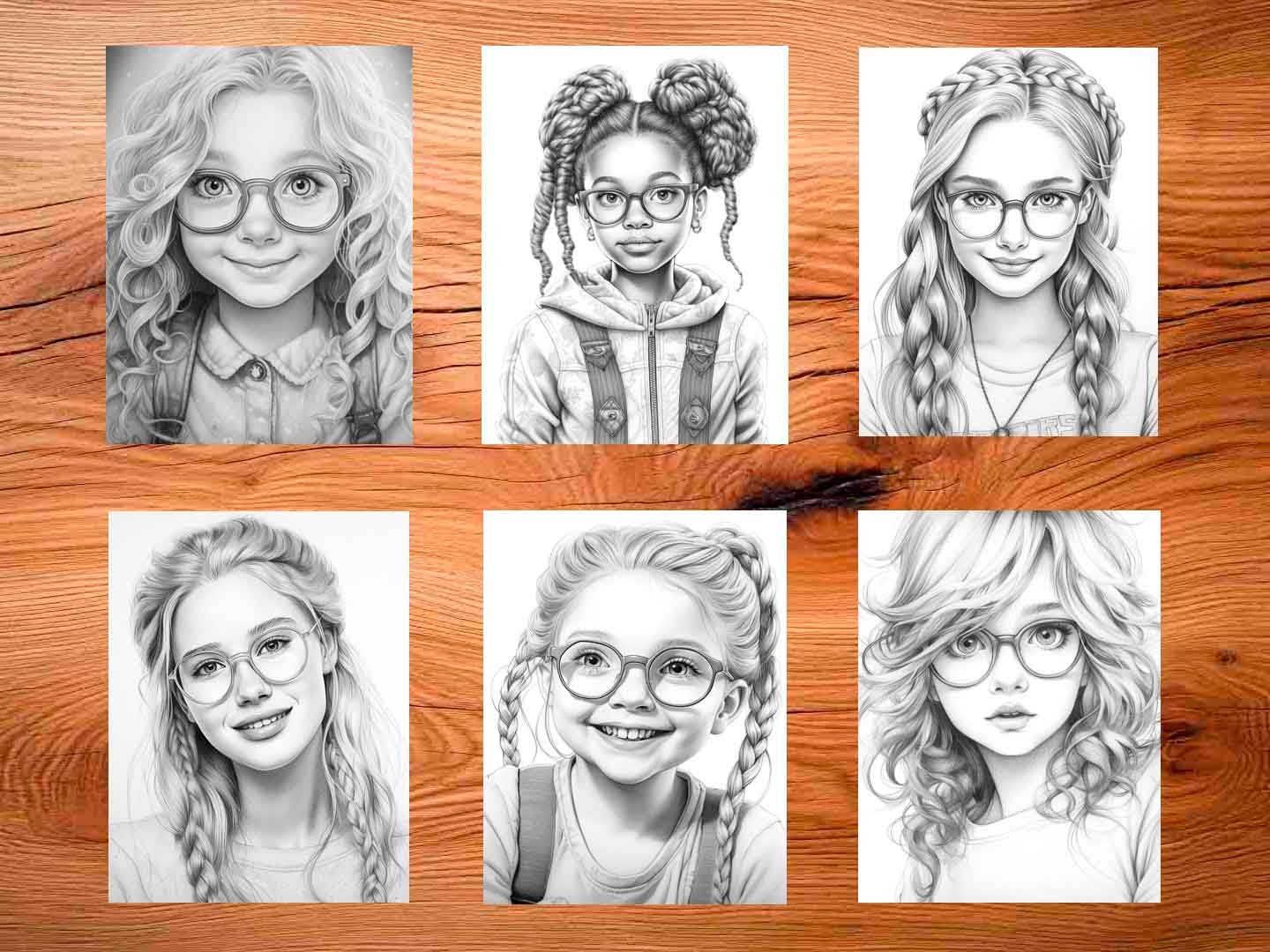 Cute Girls With Glasses Coloring Pages, for Adults and Kids, Instant ...