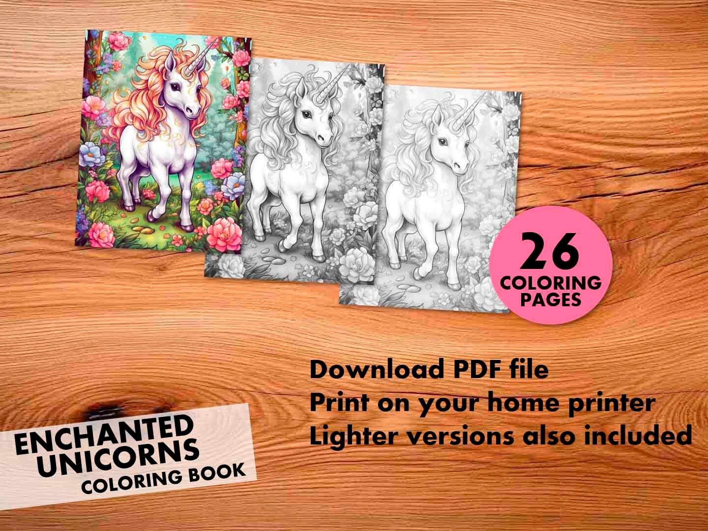 Enchanted Unicorns Coloring Pages, for Adults and Kids, Instant ...