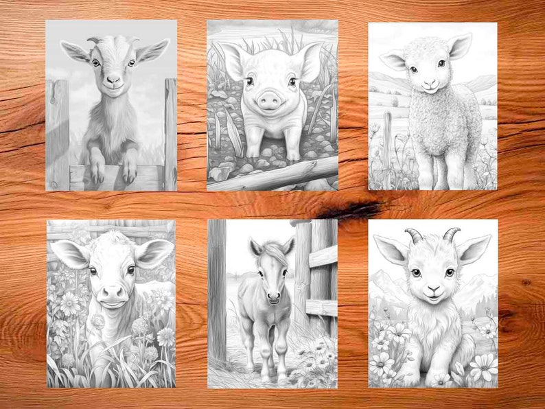 Adorable Farm Cuties Coloring Pages, for Adults and Kids, Instant ...