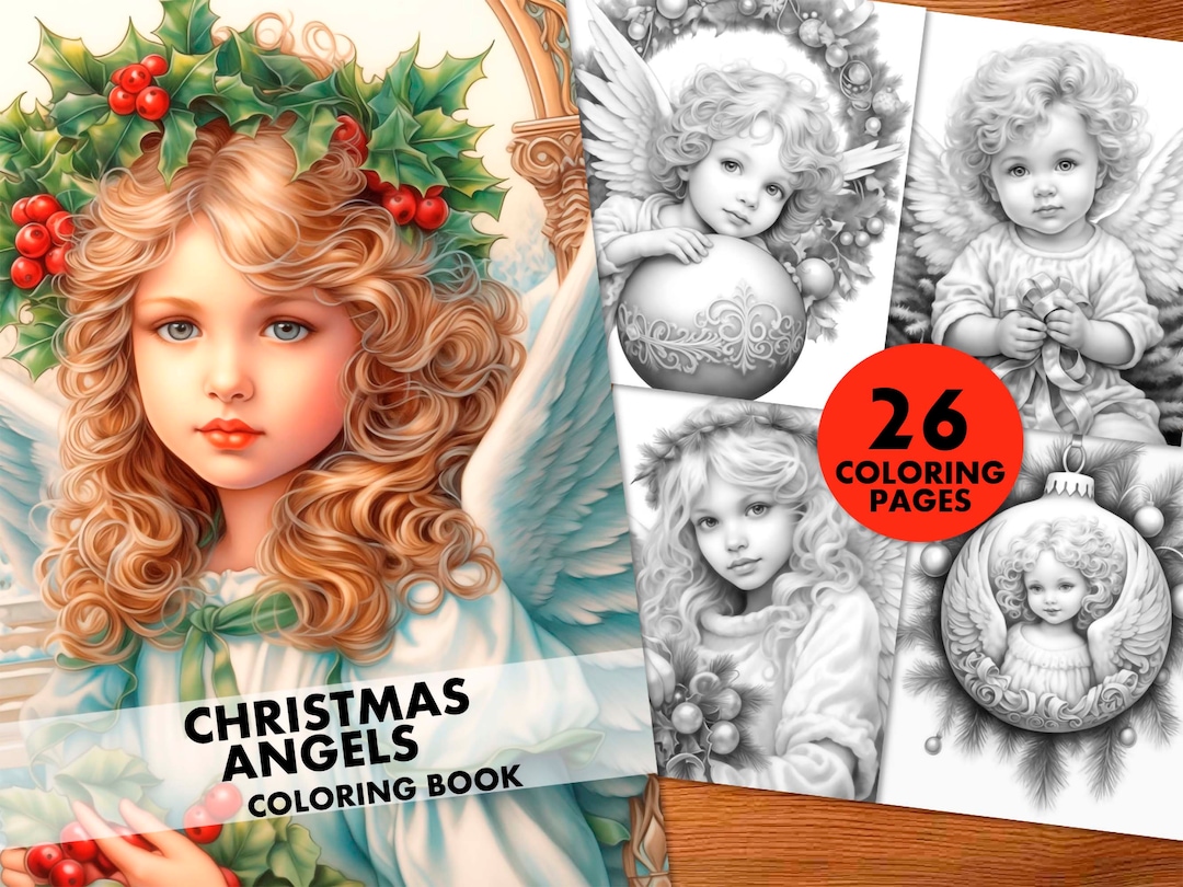 Christmas Angels Coloring Pages for Adults and Kids Instant - Etsy