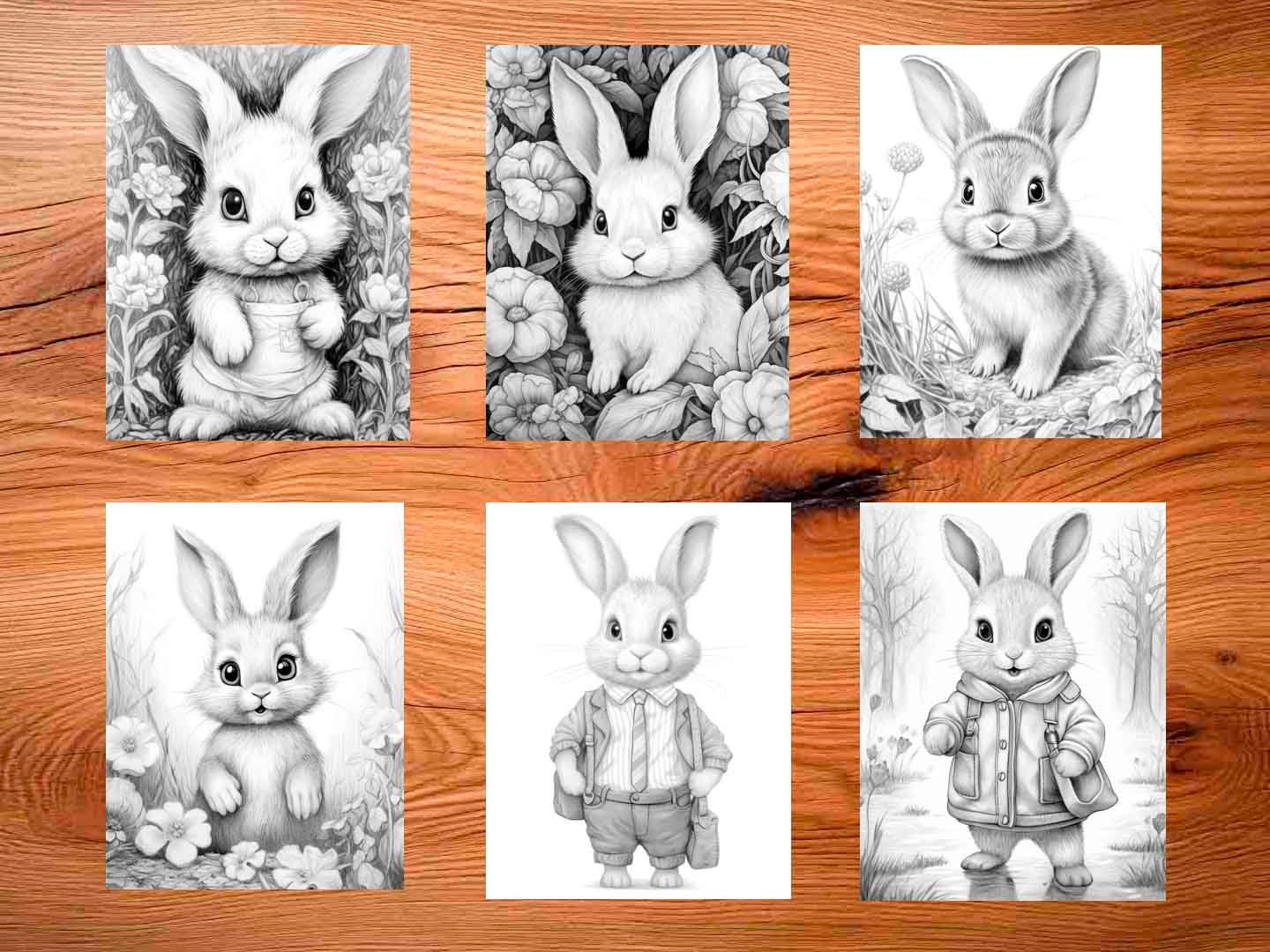 Bunny Love Coloring Pages, for Adults and Kids, Instant Download ...
