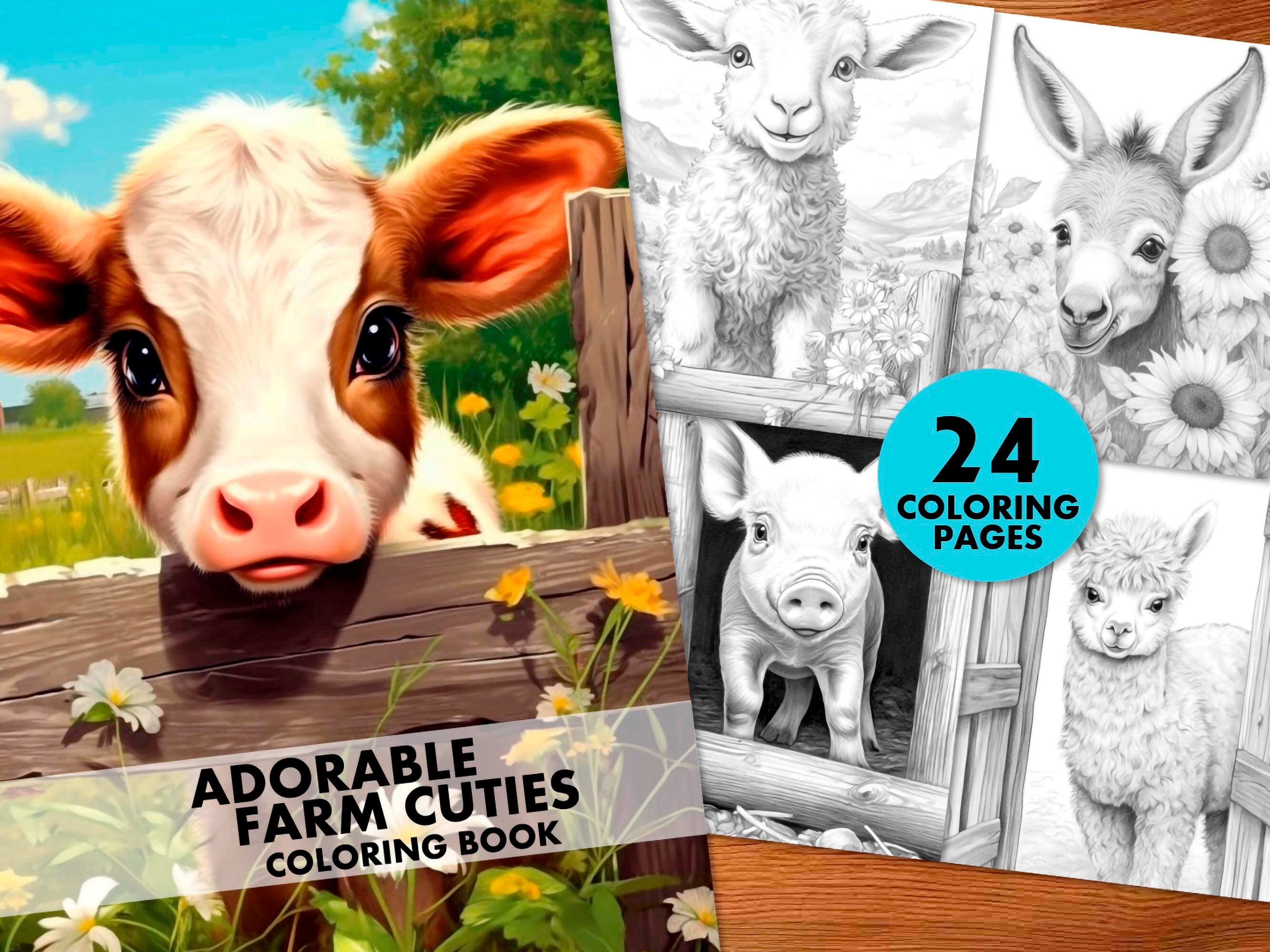 Adorable Farm Cuties Coloring Pages, for Adults and Kids, Instant ...