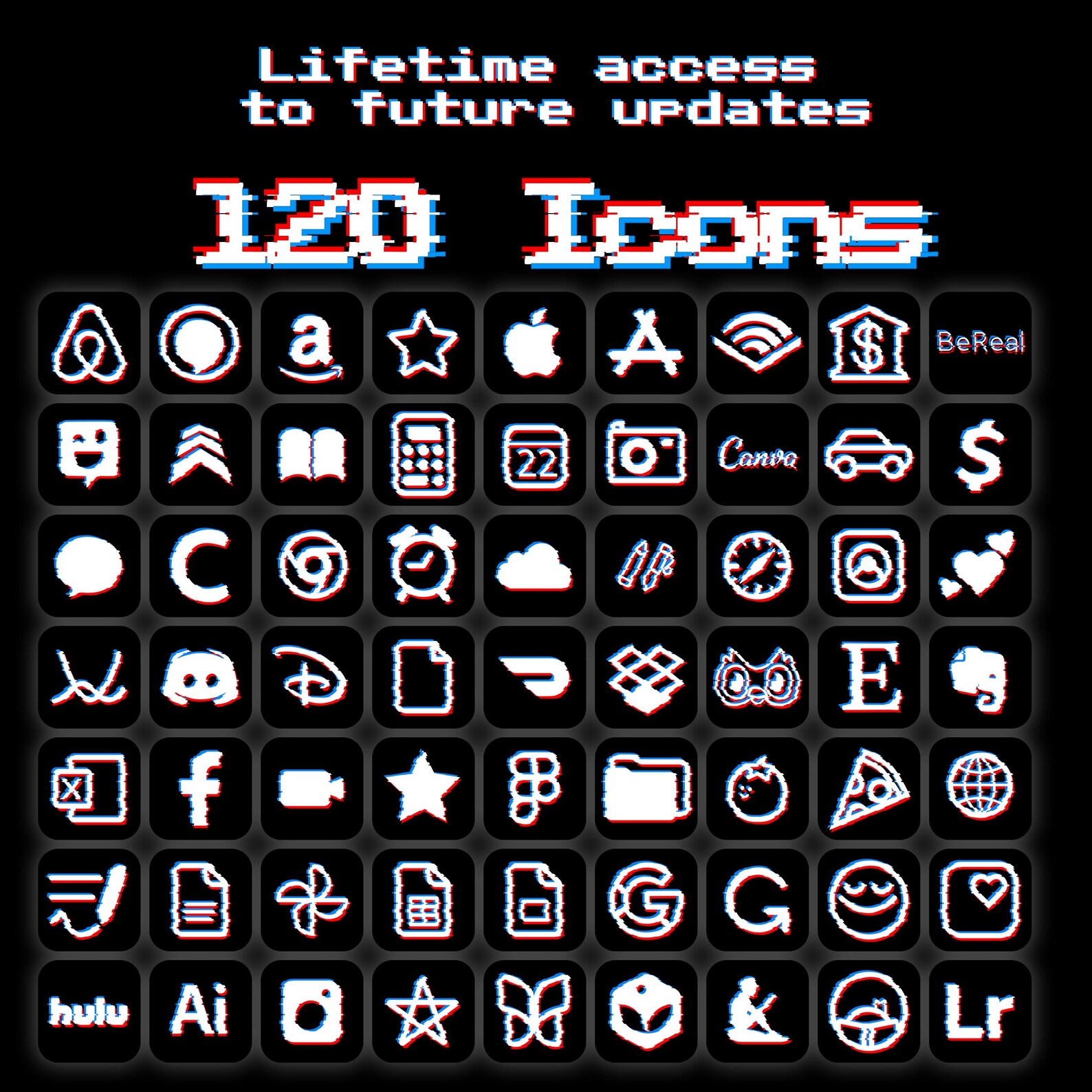 Glitch Icon Pack for Ios Devices, Distorted 3D Pixel Theme, Hacker ...