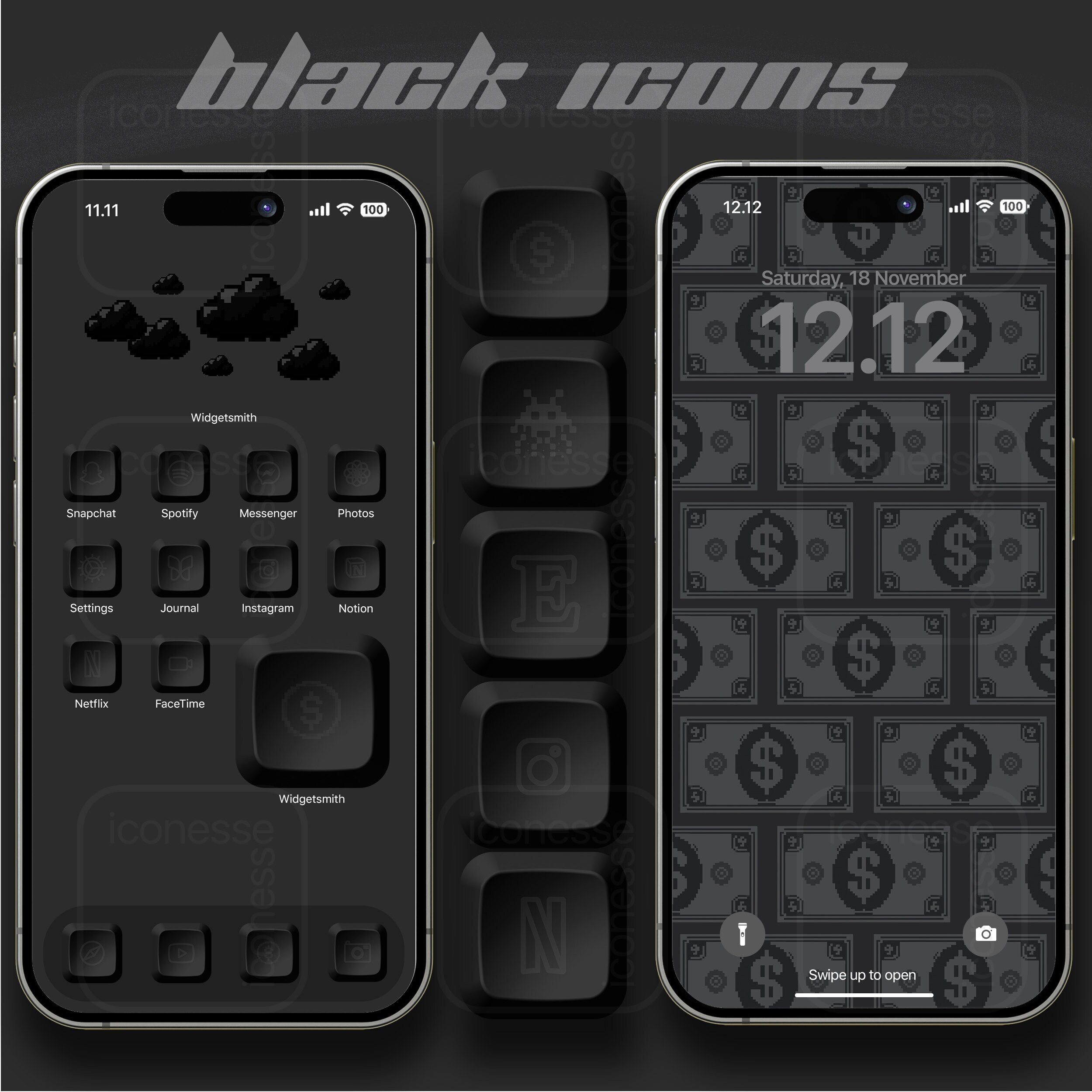 80 Black Mechanical Keyboard Icon Pack for Ios Devices, 8bit Retro ...